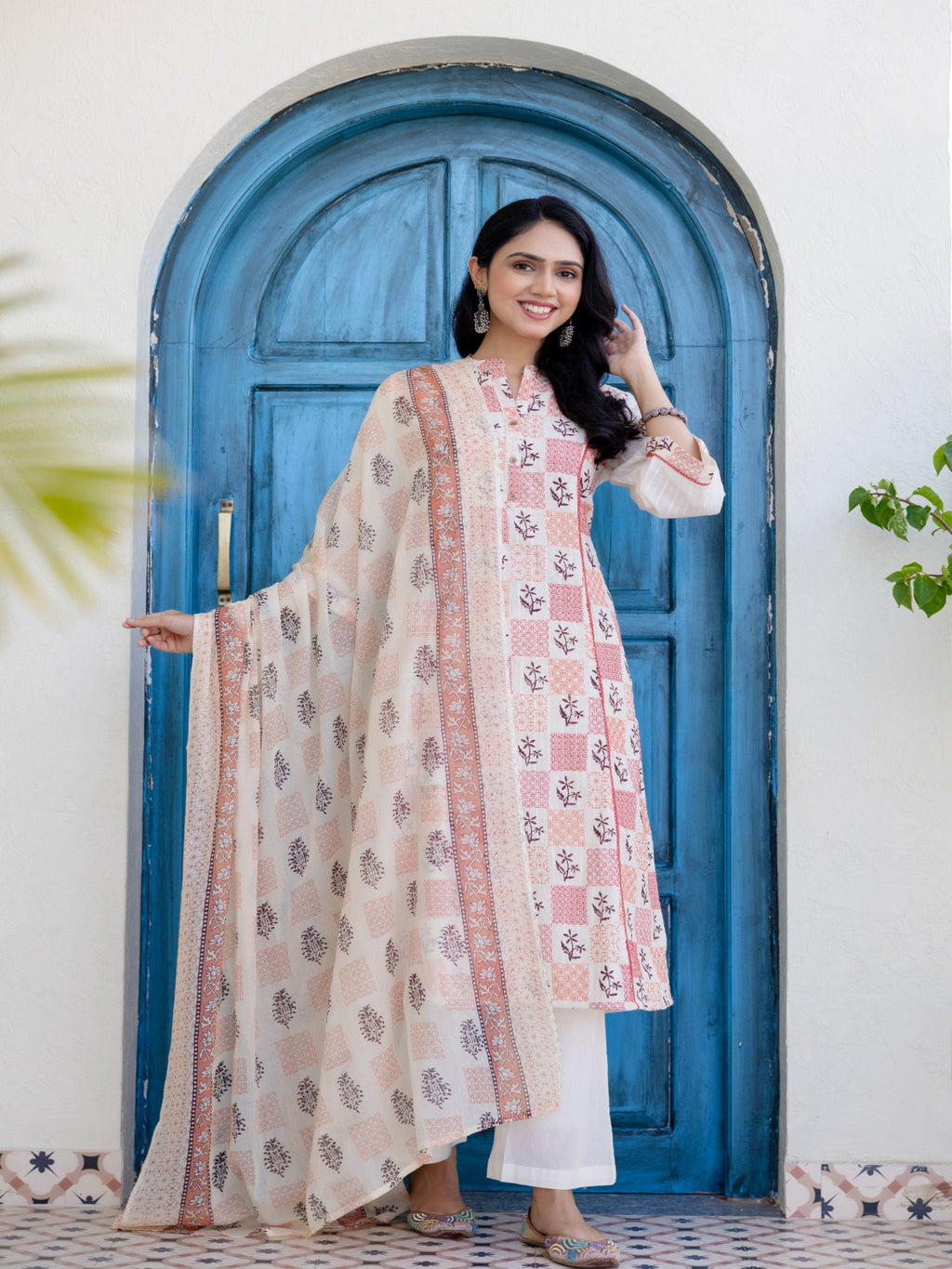 Maluka Women Red Cotton Emb. Kurta Pant Duptta Set – Label Maluka